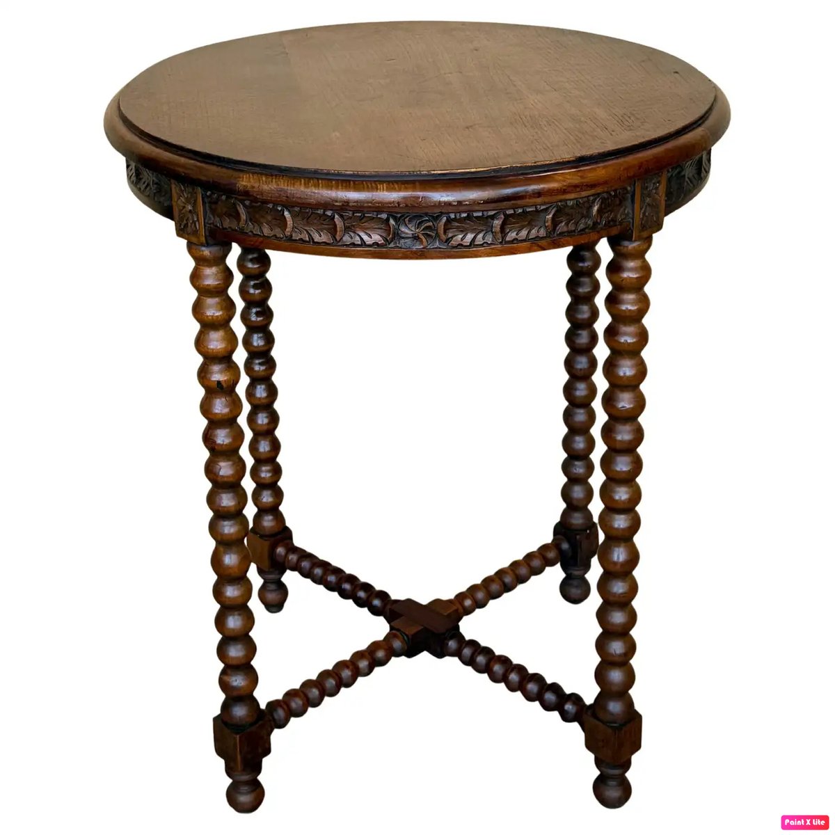 Spanish Walnut Round Side Table with Turned Legs and Beleveled Edges ...