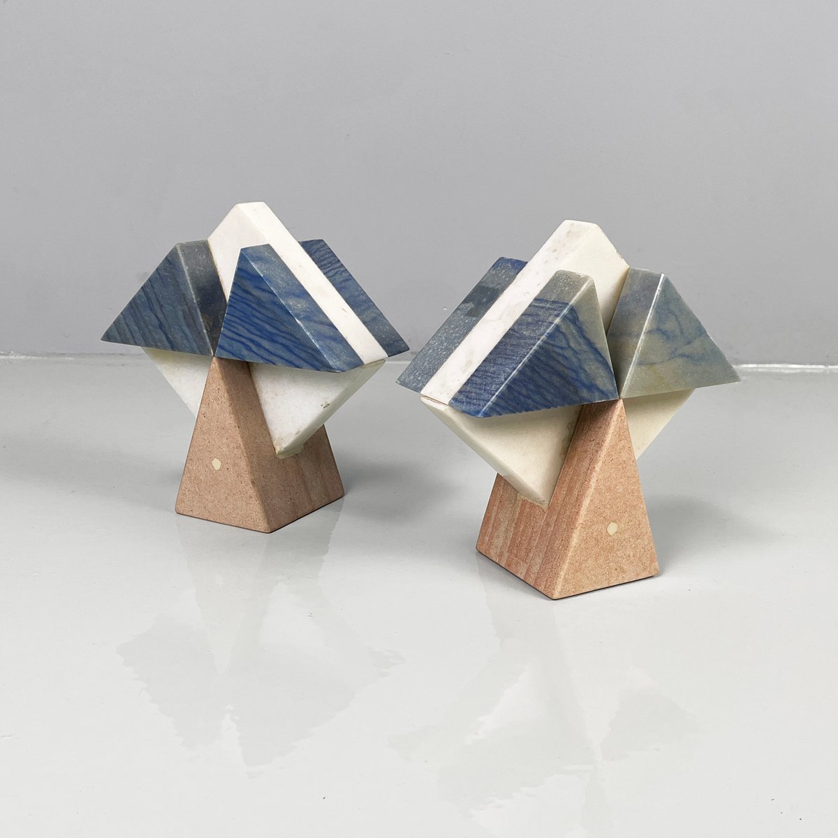 Italian Modern Geometric Sculptures in White, Blue and Pink Marble ...