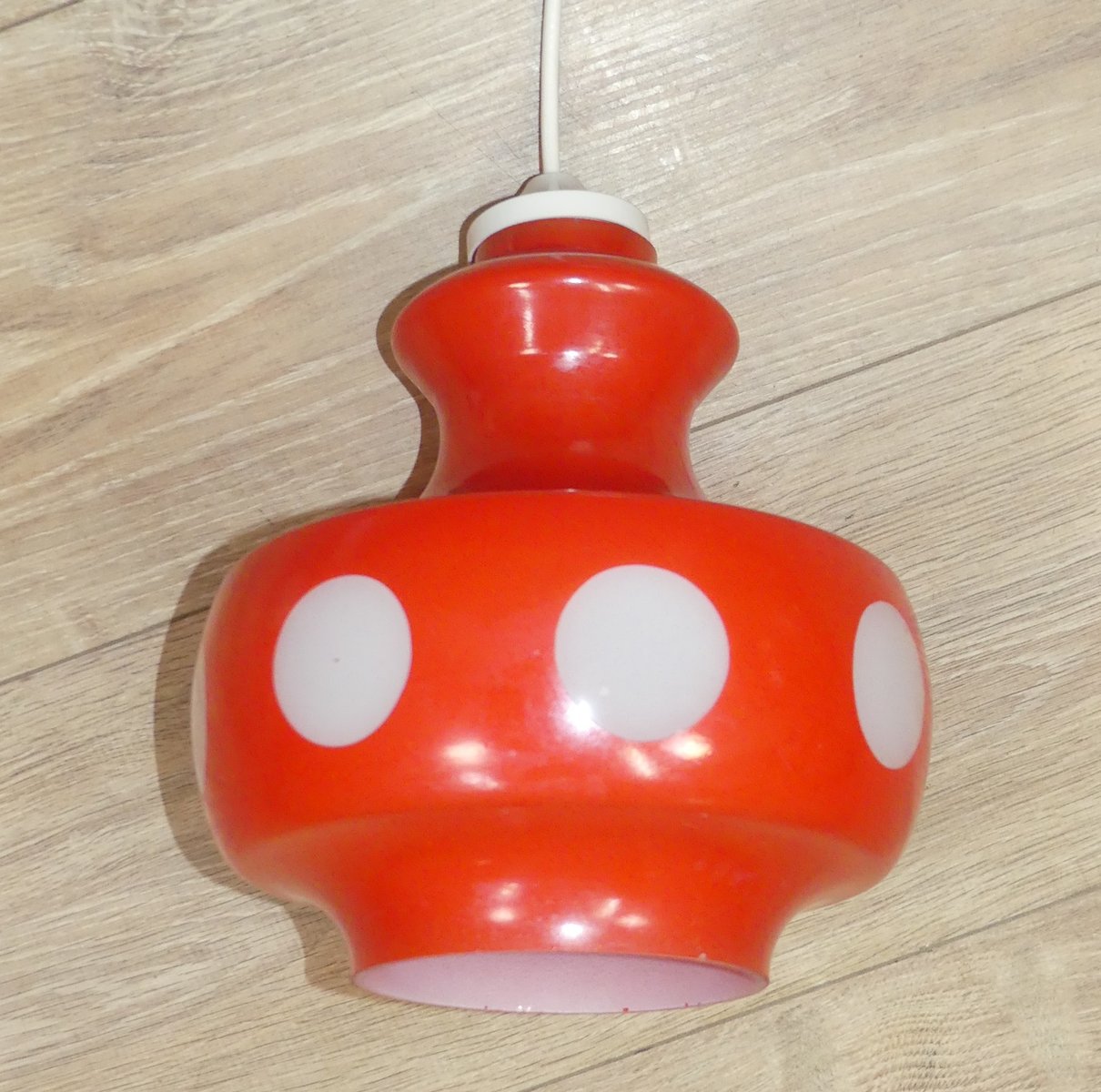 Small Red Glass Ceiling Lamp with White Polka Dots, 1950s for sale at ...