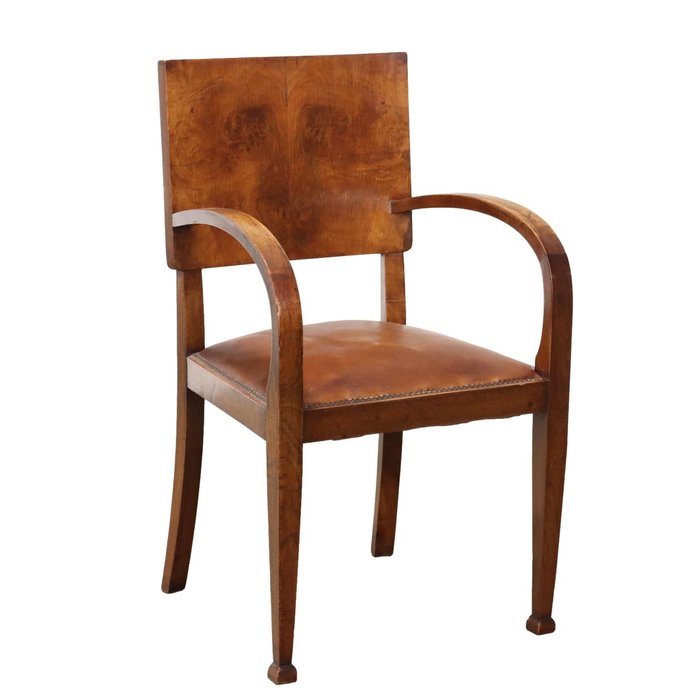 Vintage Italian Chair in Beech and Burl Veneer, 1940s for sale at Pamono