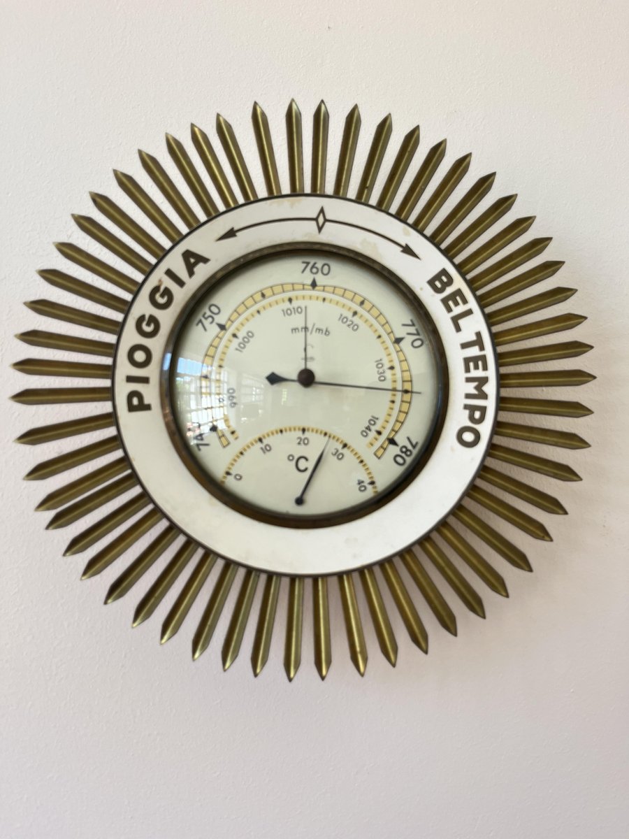 Mid-Century Modern Brass Wall Barometer, 1950s for sale at Pamono