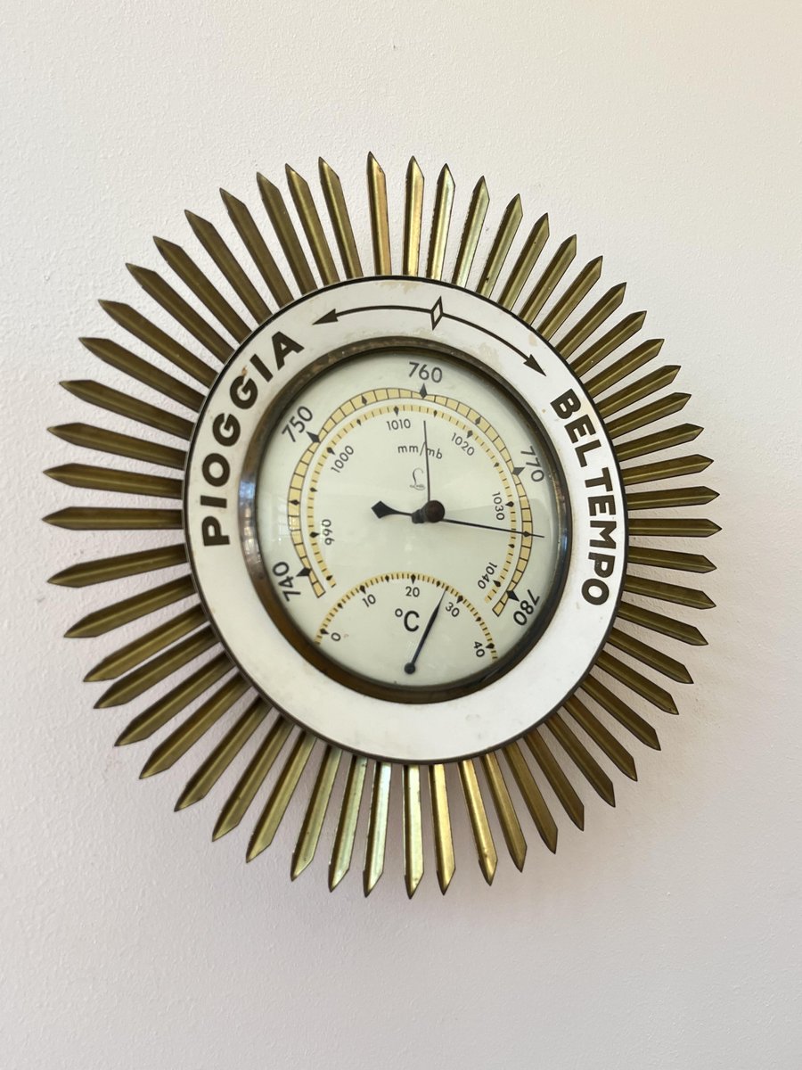 Mid-Century Modern Brass Wall Barometer, 1950s for sale at Pamono