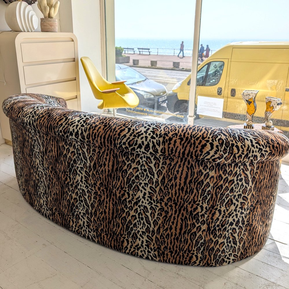 Large Vintage Curvaceous Leopard Print Sofa, 1980s for sale at Pamono