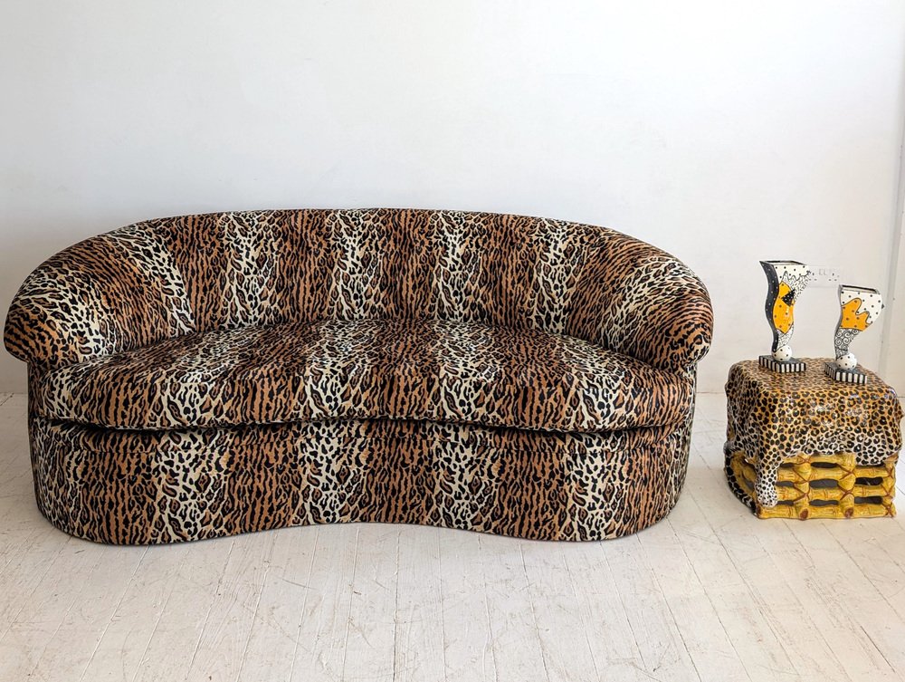 Large Vintage Curvaceous Leopard Print Sofa, 1980s for sale at Pamono