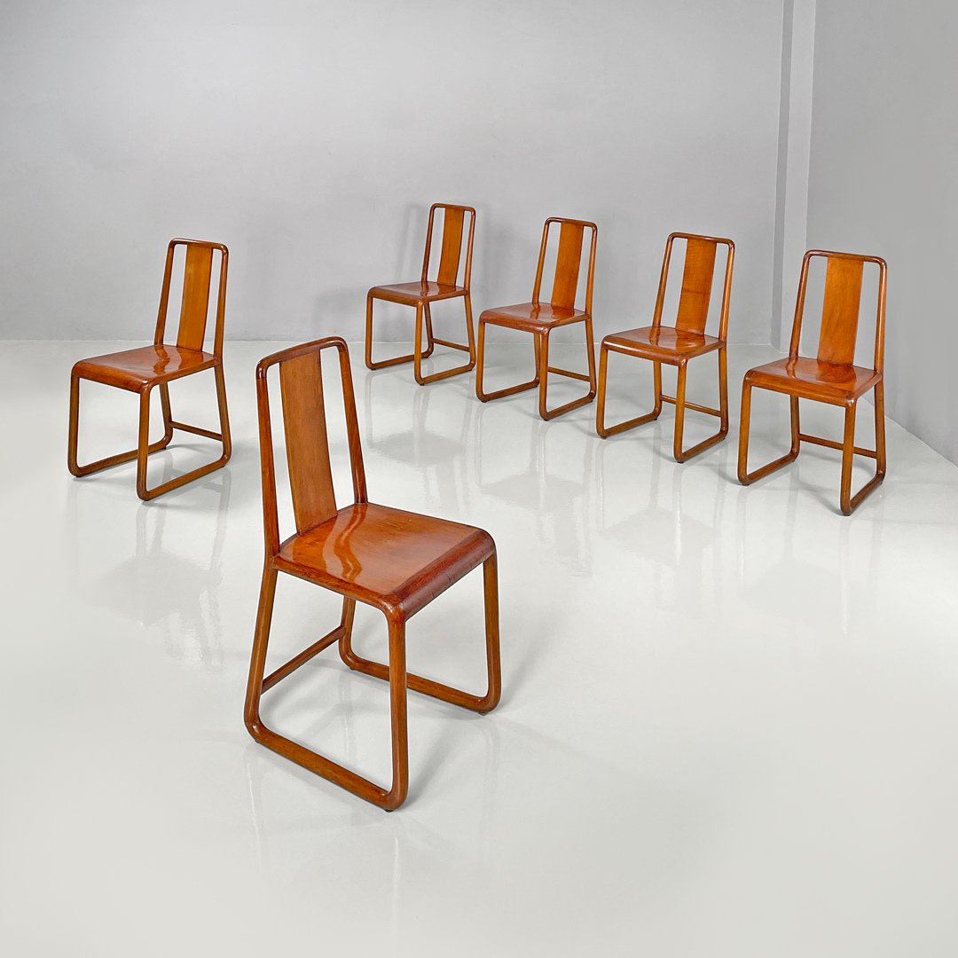 Italian Art Deco Wooden Chairs with Rounded Structure and Rectangular ...