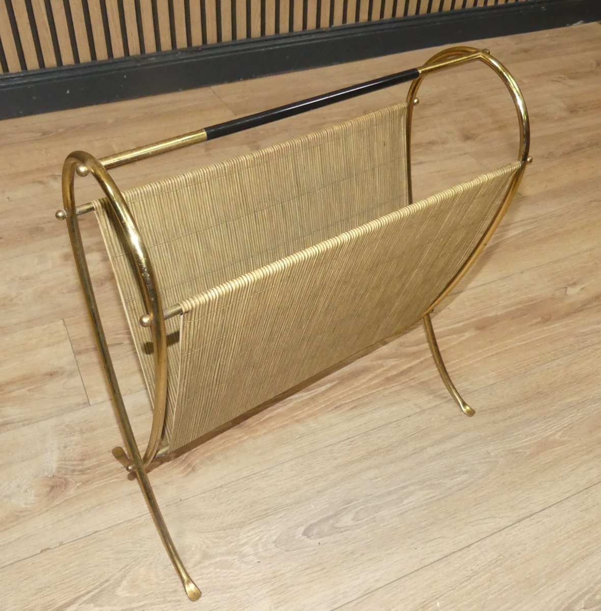 Vintage Newspaper Rack in Brass and Plastic Bamboo, 1950s for sale at ...