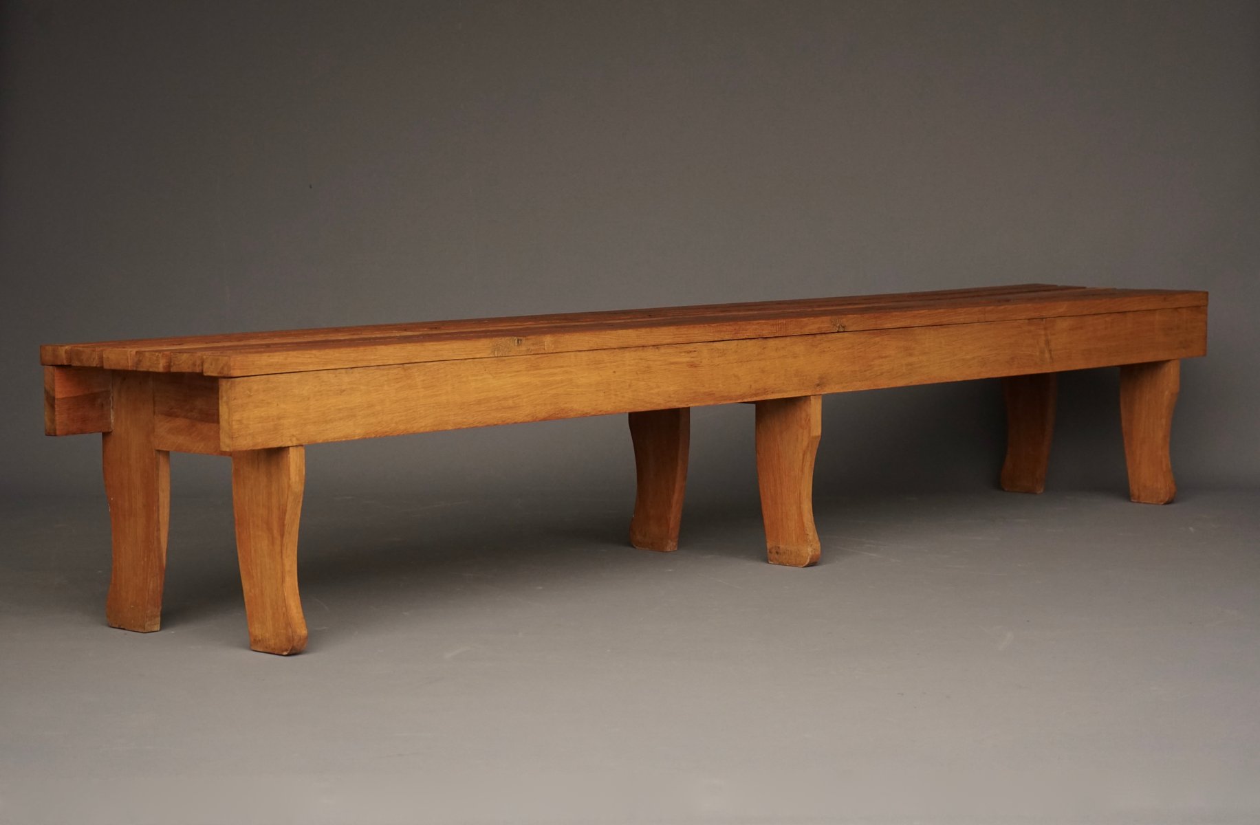 Long Oak Slatted Bench, 1960s for sale at Pamono