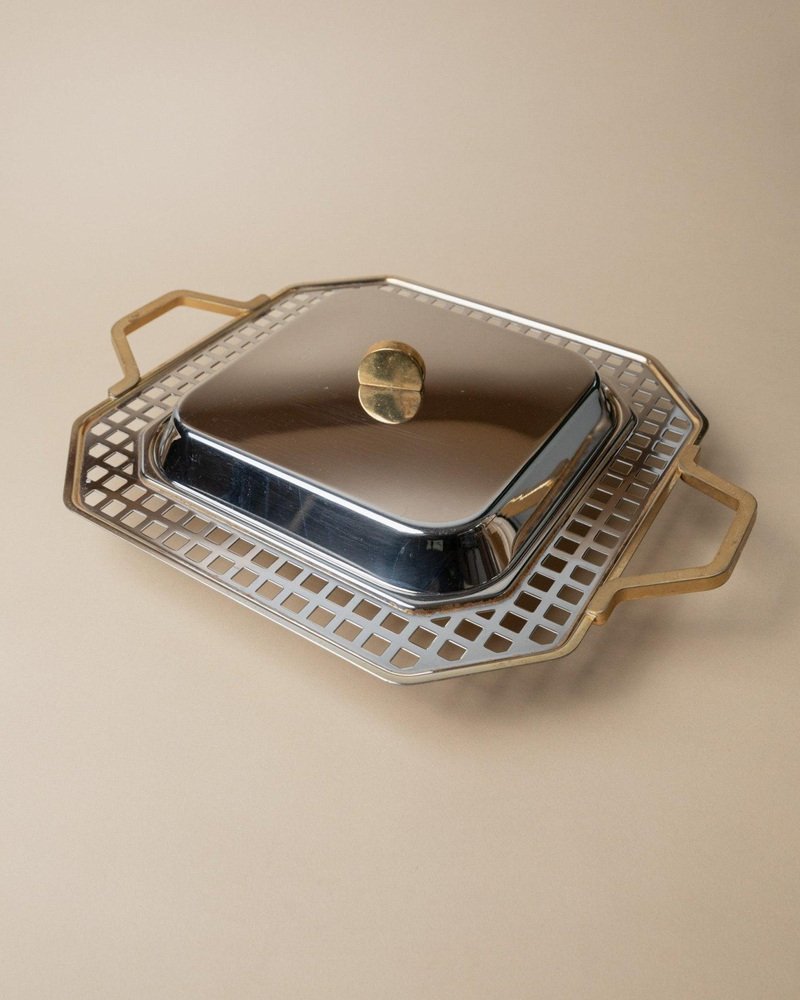 Vintage Orchidea Serving Platter in Stainless Steel with Gold-Plated ...