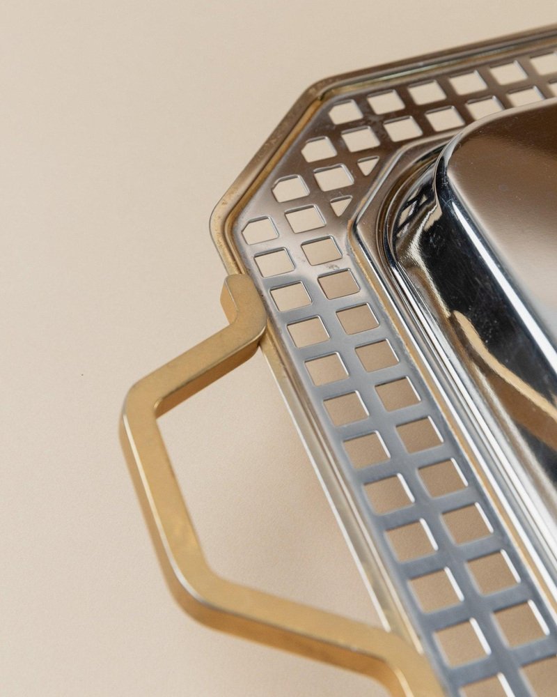 Vintage Orchidea Serving Platter in Stainless Steel with Gold-Plated ...