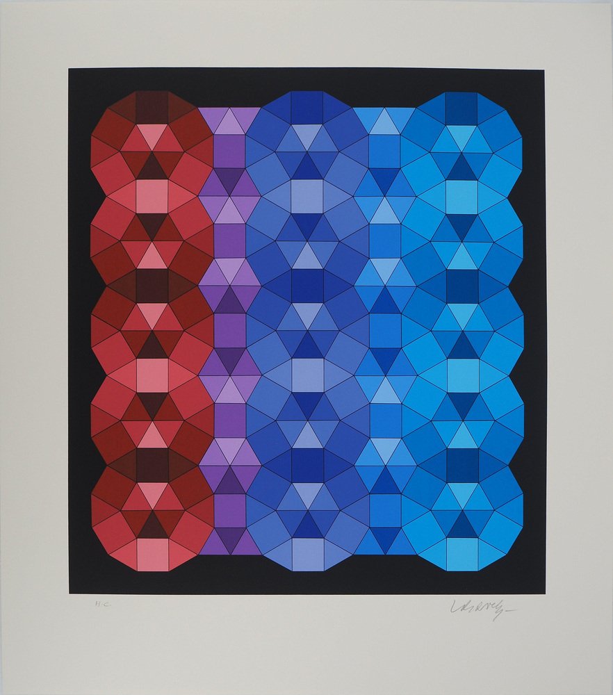 Victor Vasarely, Kinetic Composition in Red, Black and Purple, Original Screenprint for sale at ...