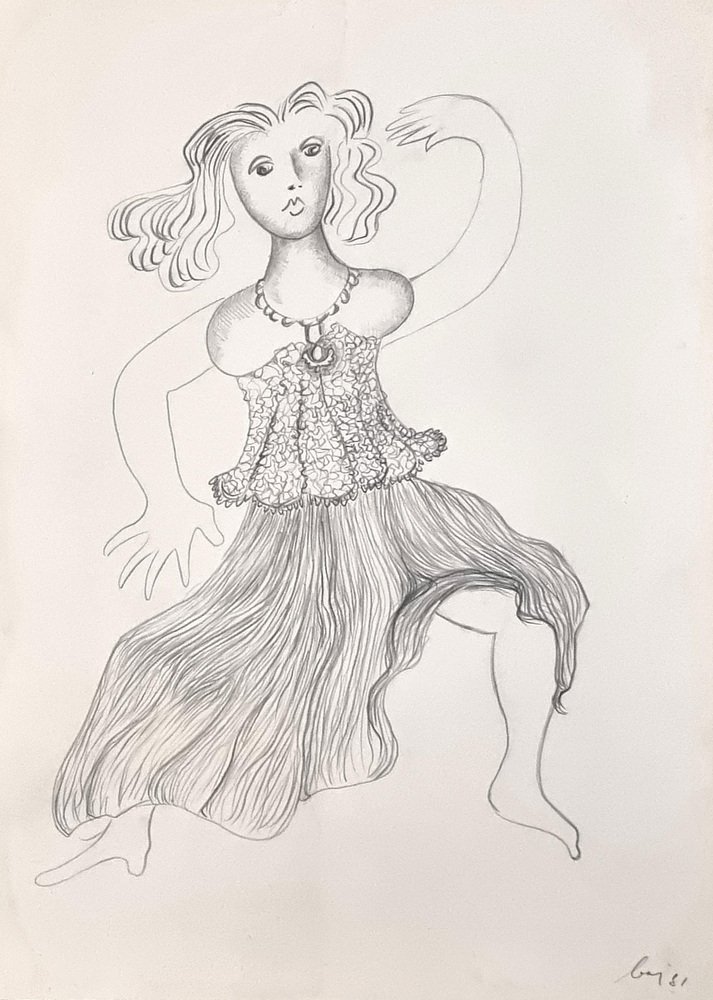 Enrico Baj, Dancer, Signed Drawing, 1981 for sale at Pamono