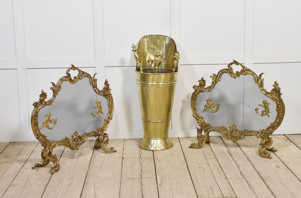 Louis XV Style Gilt Bronze Fire Screens, 1890s, Set of 2 for sale at Pamono