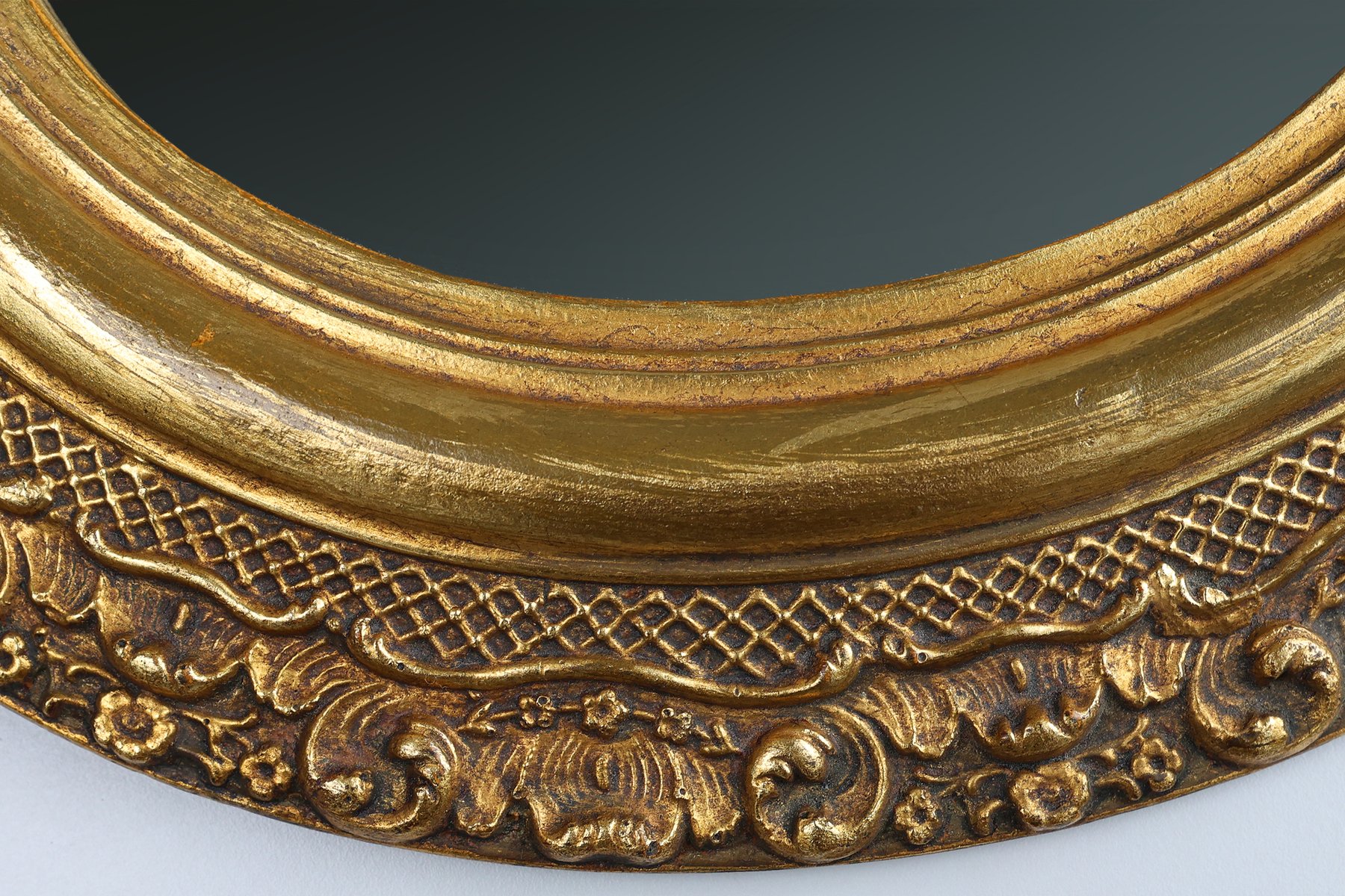 Baroque French Oval Mirror in Gilded Wood with Floral Decorations ...