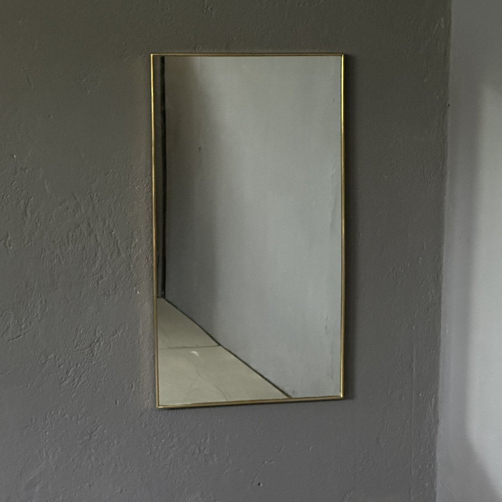 Vintage Rectangular Mirror with Brass Frame, 1950s for sale at Pamono