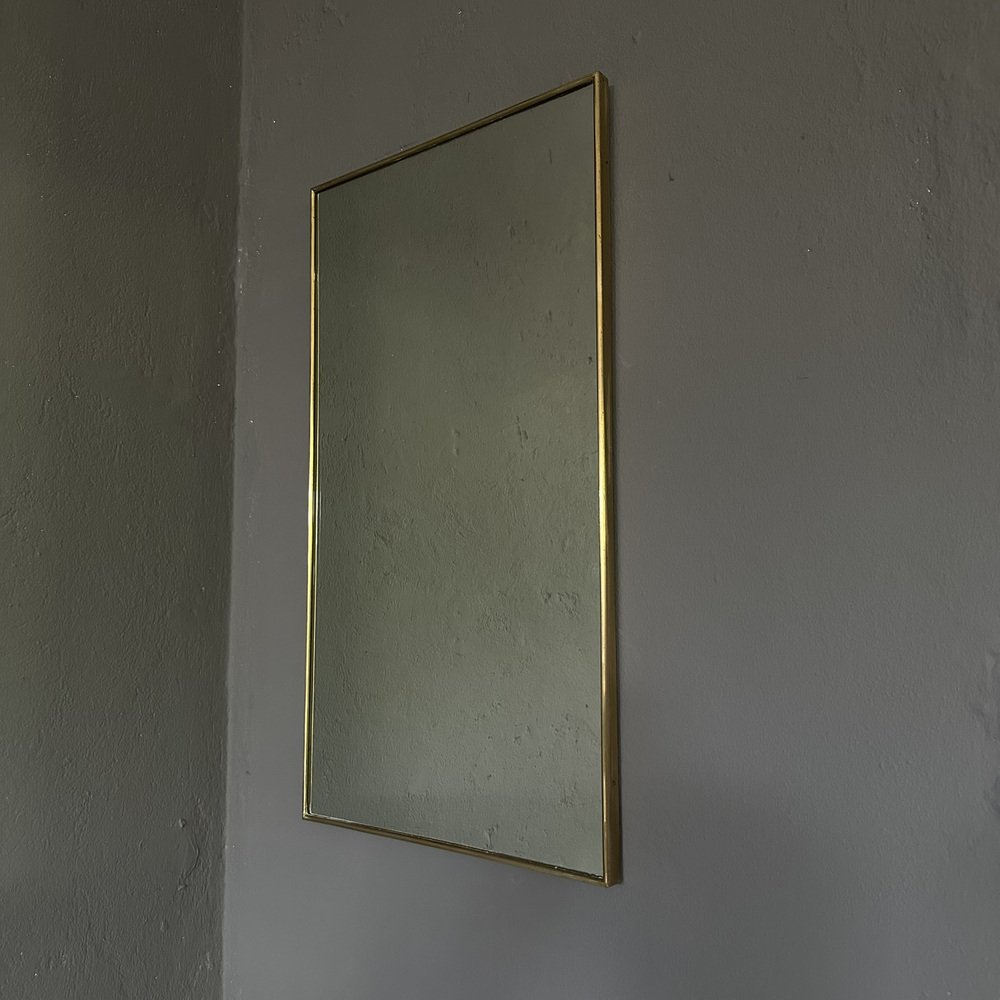 Vintage Rectangular Mirror with Brass Frame, 1950s for sale at Pamono