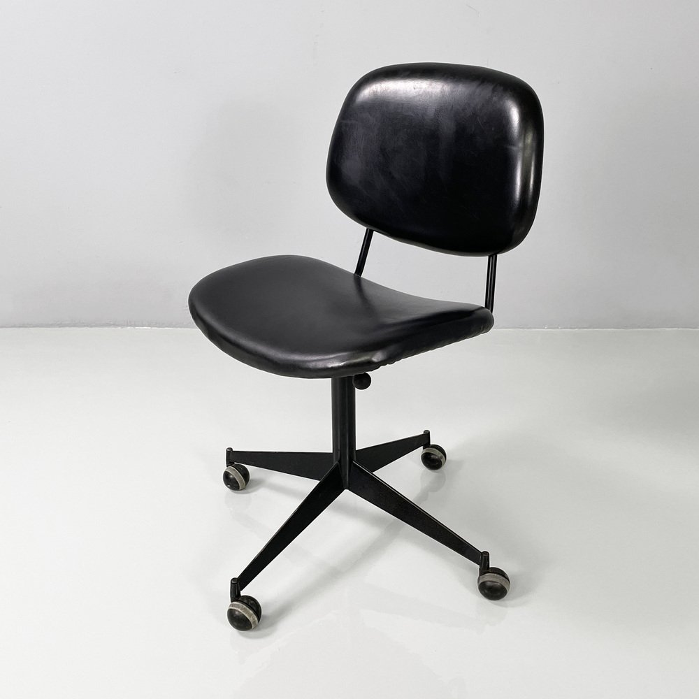 Mid-Century Modern Italian Black Leather and Metal Office Chair by ...