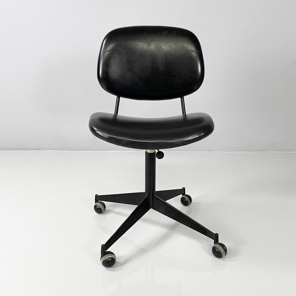 Mid-Century Modern Italian Black Leather and Metal Office Chair by ...