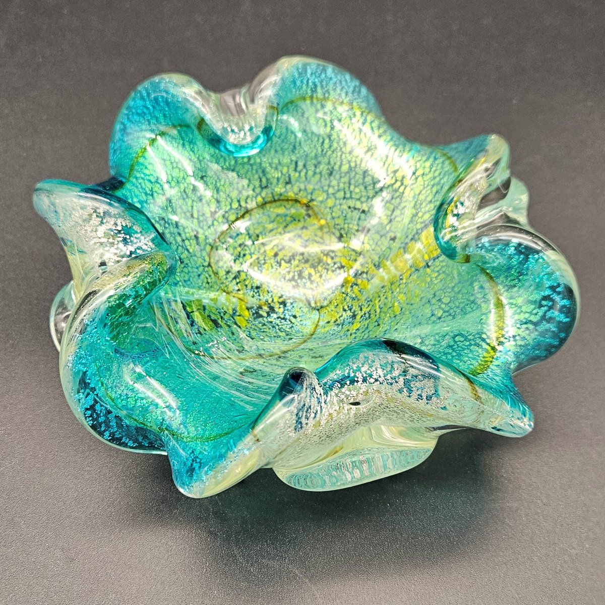 Ashtray in Murano Glass with Silver Inlays, 1950s for sale at Pamono