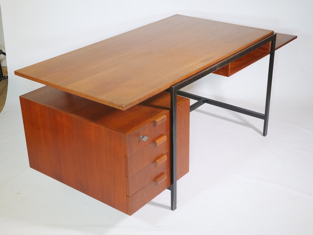 Teak Metal Architects Desk, 1960s for sale at Pamono