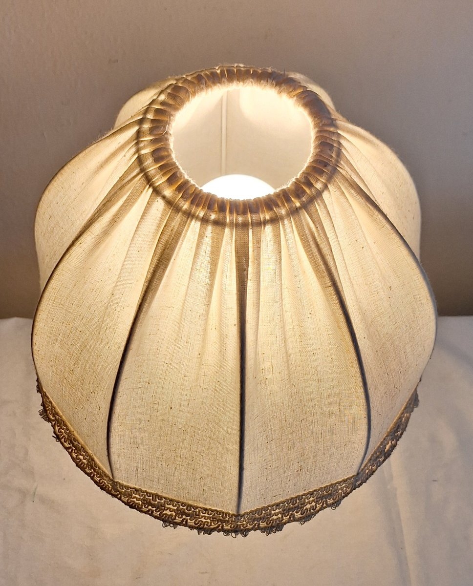 German Pine Table Lamp with Beige Fabric Shade from AKA-Electric, 1970s ...