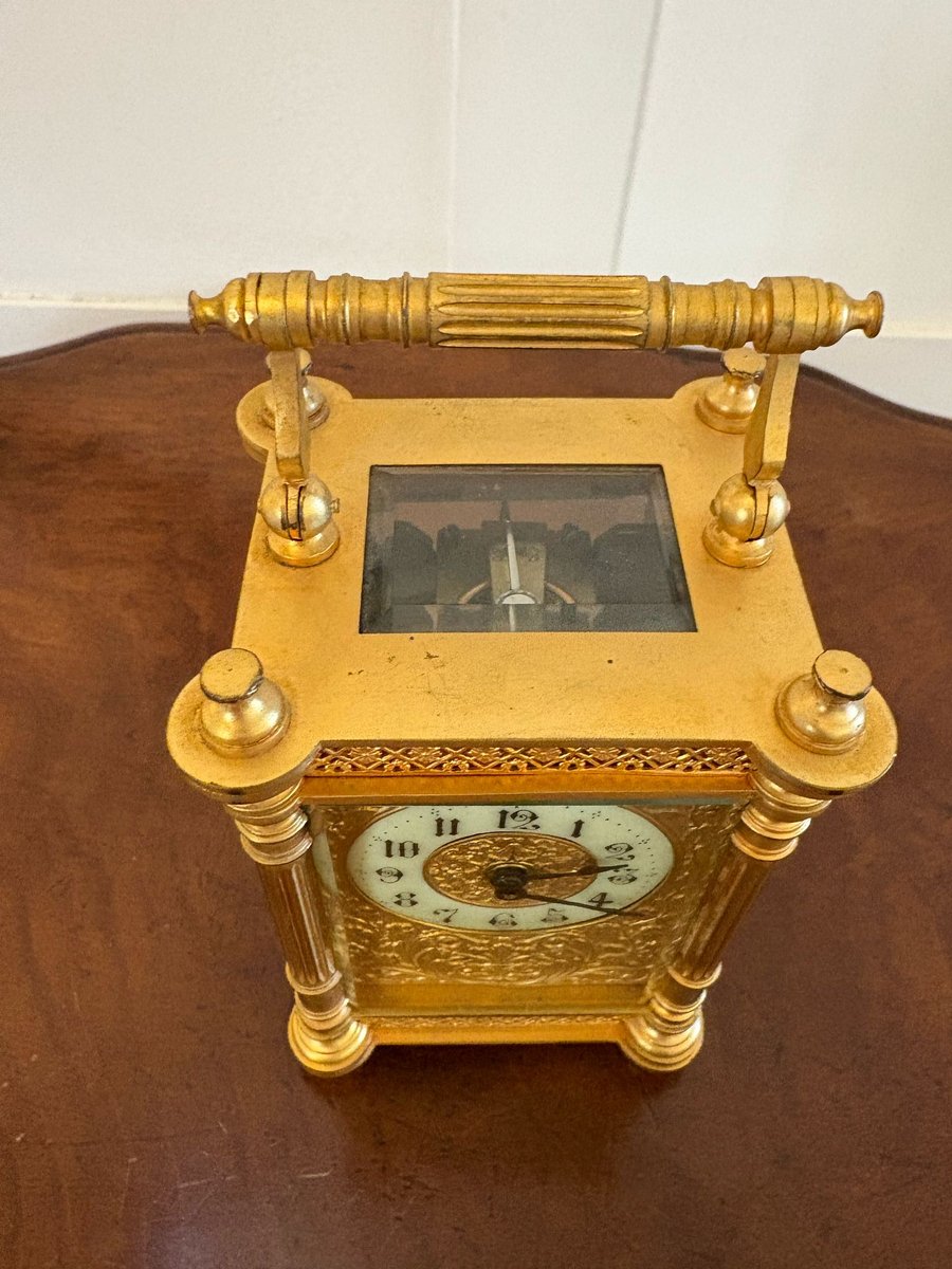Antique French Victorian Gilded Carriage Clock, 1860 for sale at Pamono
