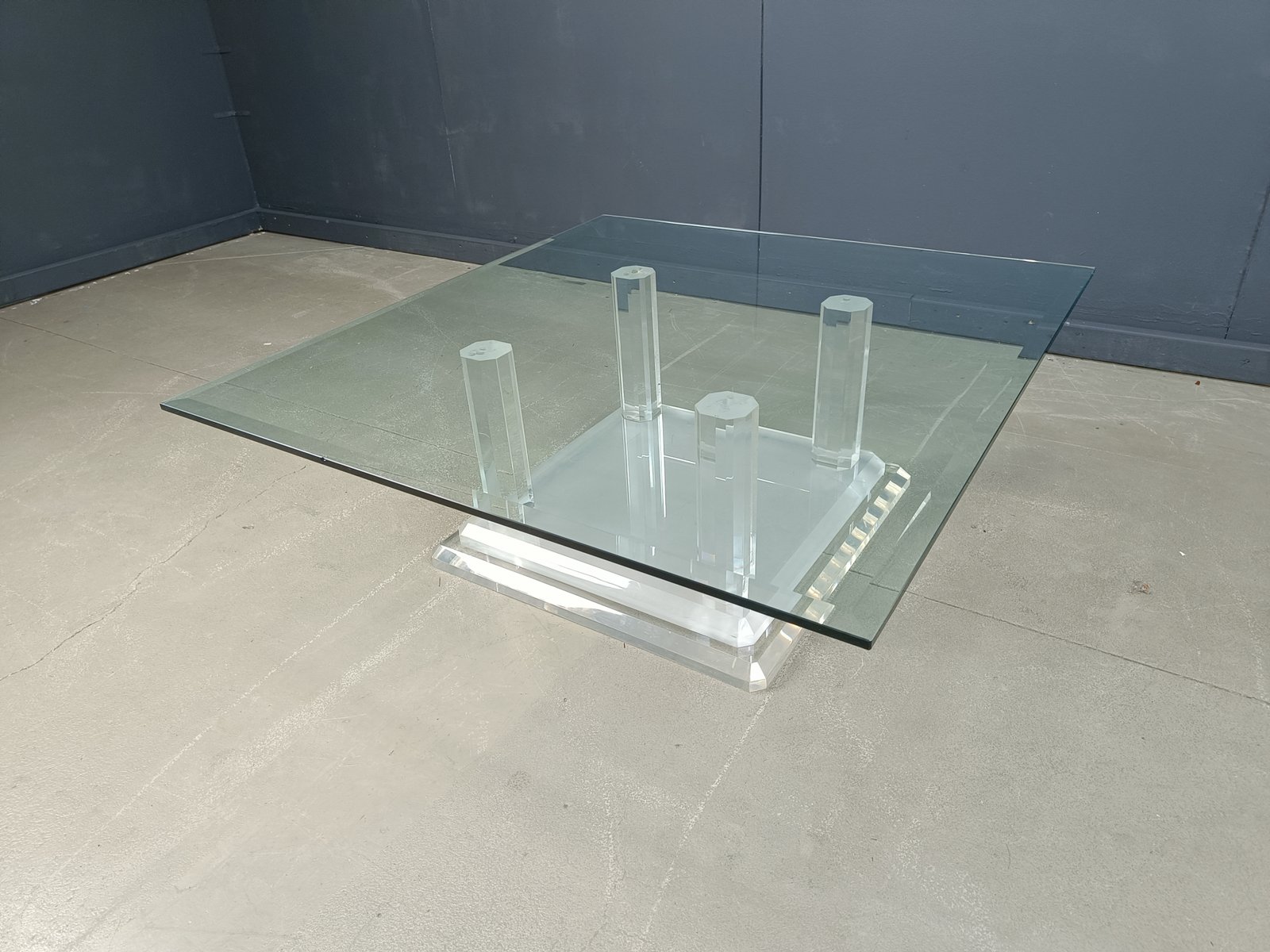 Vintage Acrylic Column Coffee Table, 1970s for sale at Pamono