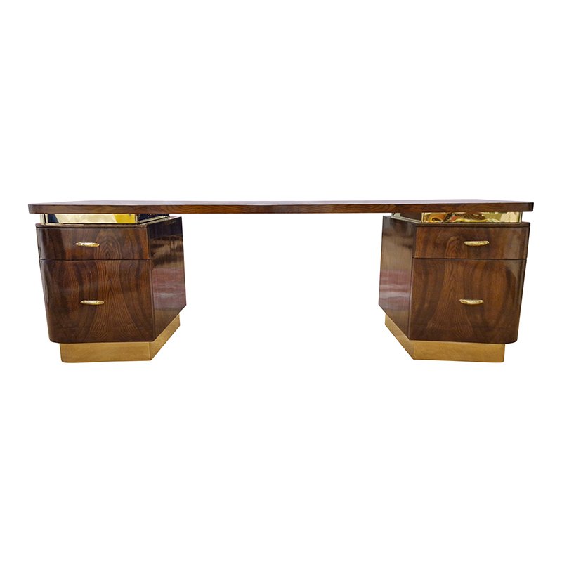 Mahogany Root Veneer 6-Drawer Desk, 1980s for sale at Pamono