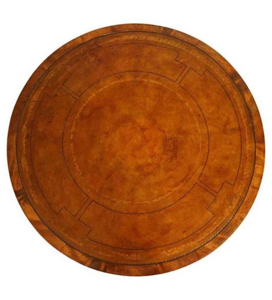 Regency Style Revolving Bookcase Drum Table in Hand Dyed Whiskey Brown ...