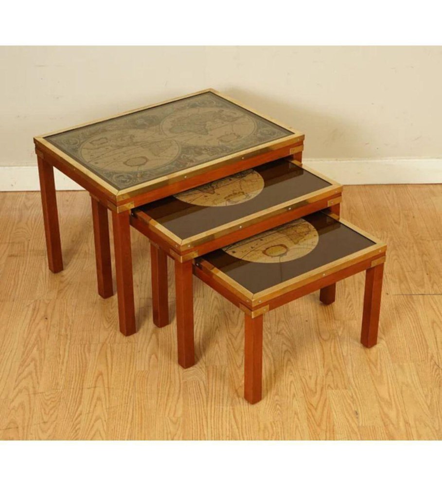 Military Campaign Nesting Tables with World Maps, Set of 3 for sale at ...