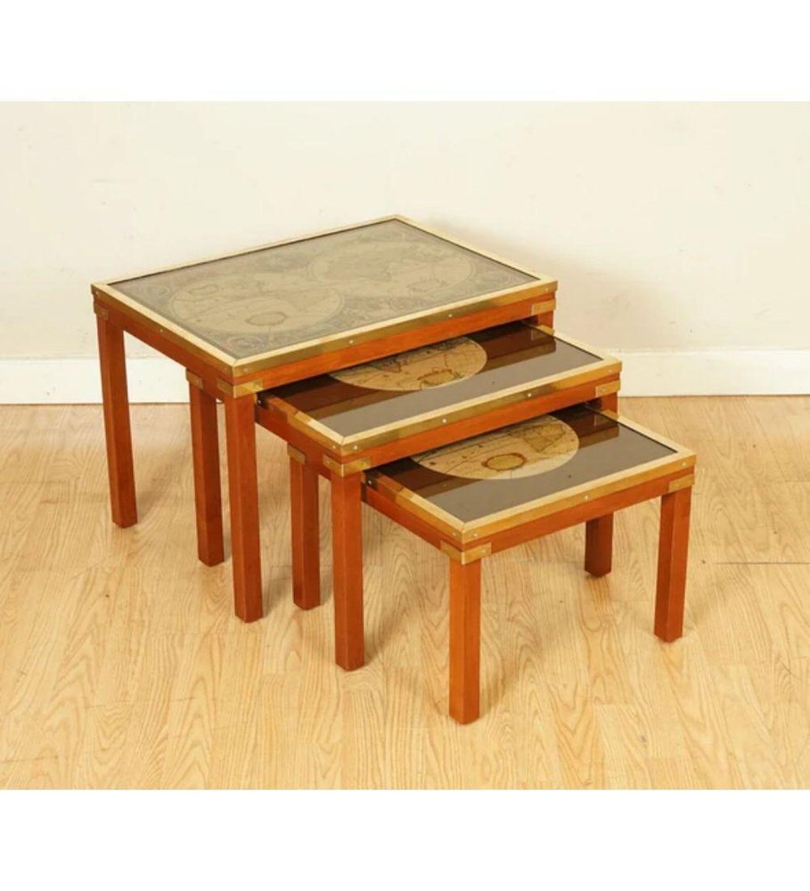 Military Campaign Nesting Tables with World Maps, Set of 3 for sale at ...