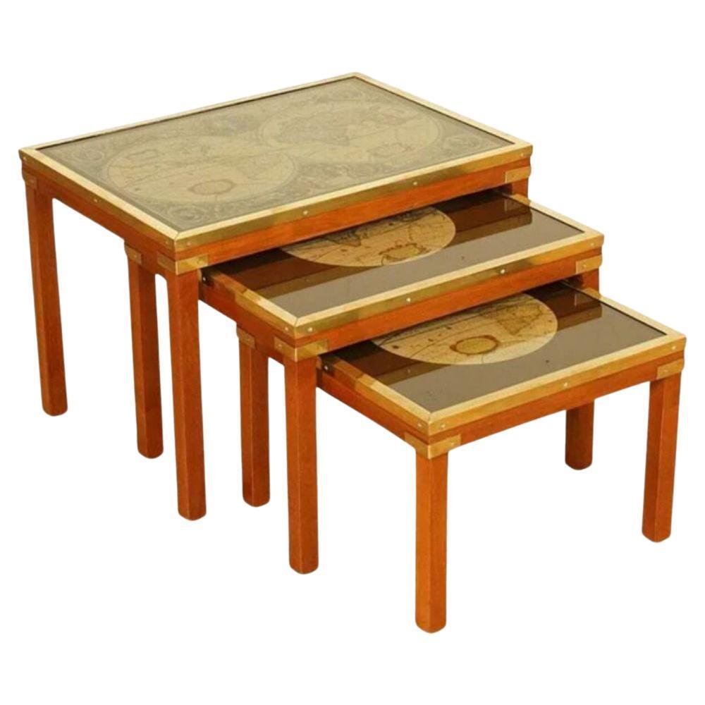 Military Campaign Nesting Tables with World Maps, Set of 3 for sale at ...