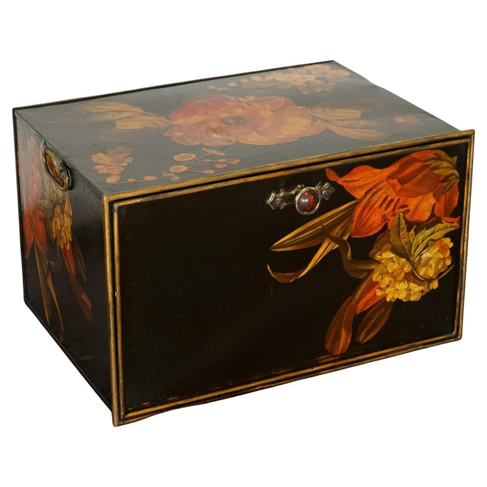 Vintage Metal Floral Hand Painted Design Storage Box from Shaw & Sons ...