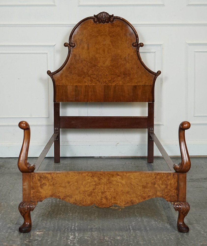 Art Deco English Burr Walnut Vono Bedstead Frame with Queen Anne Legs ...