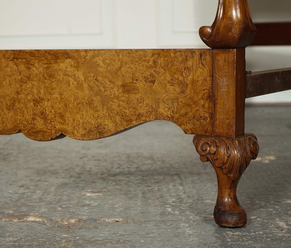 Art Deco English Burr Walnut Vono Bedstead Frame with Queen Anne Legs ...