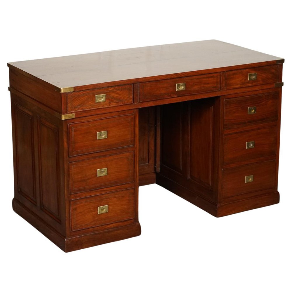 Vintage Military Campaign Twin Pedestal Desk for sale at Pamono