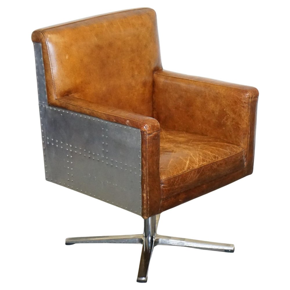 Vintage Brown Leather Aviator Chair for sale at Pamono