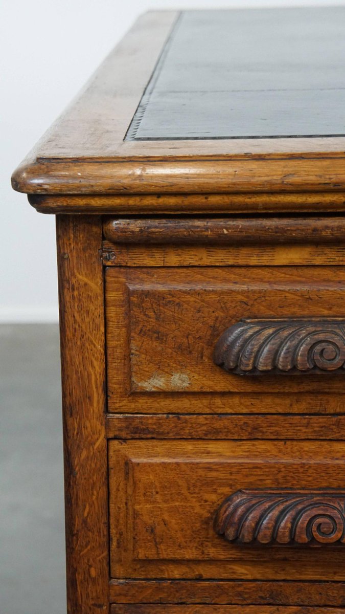 Large Antique Desk with Black Leather Top for sale at Pamono