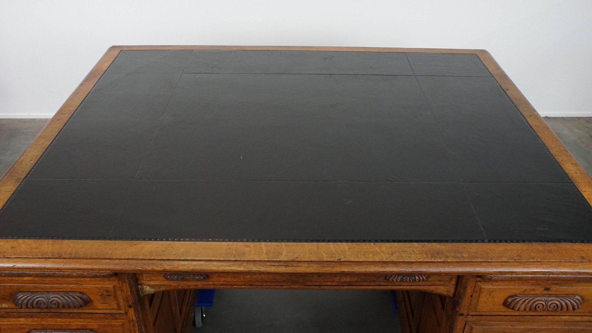 Large Antique Desk with Black Leather Top for sale at Pamono