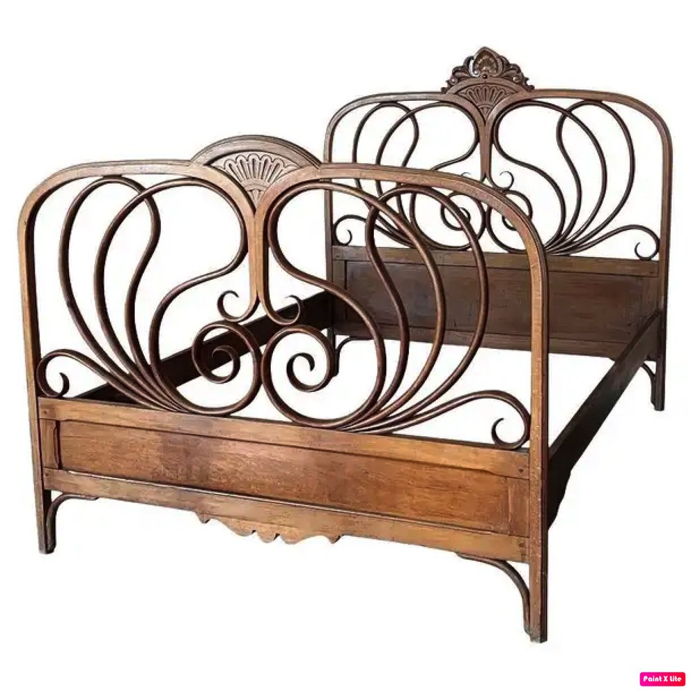 Austrian Bentwood Queen Bed by Jacob & Josef Kohn, 1900s for sale at Pamono