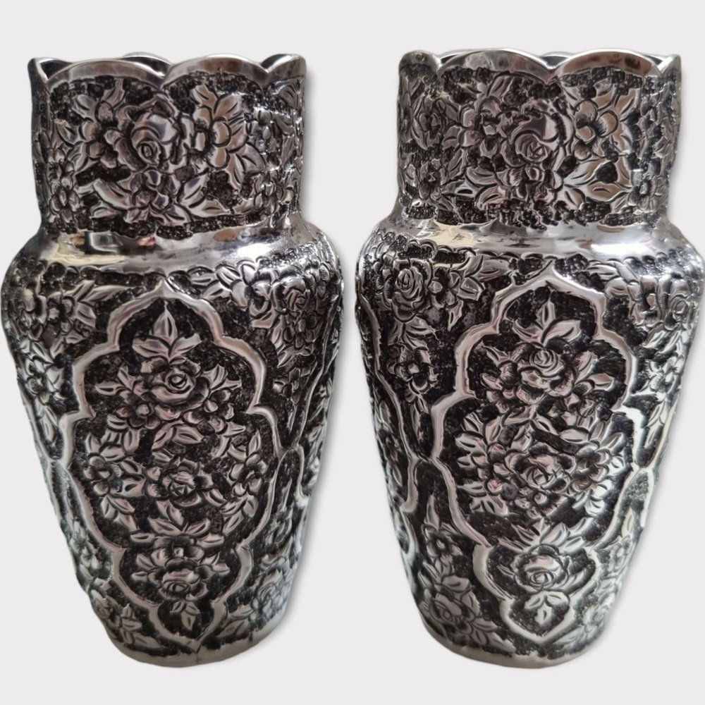 Antique Middle Eastern Handmade Silver Qhalamzani Vessels, Late 19th ...