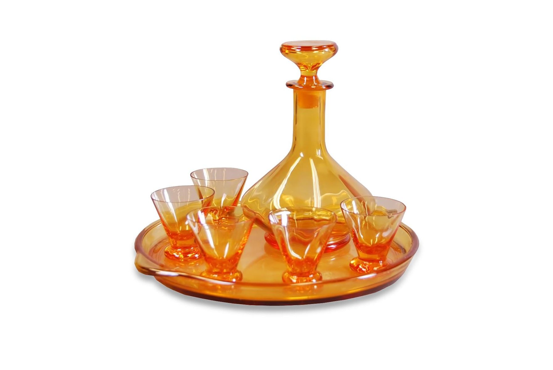 Vintage Cocktail Karaf Set in Amber Yellow Glass, 1950s, Set of 2 for ...