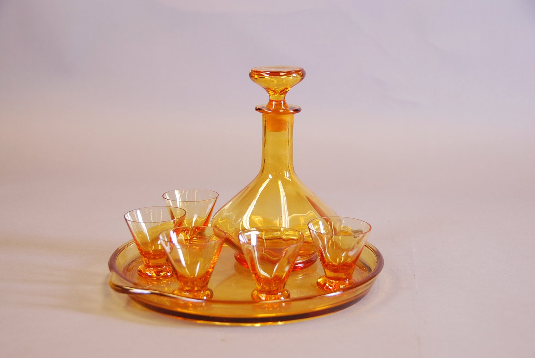 Vintage Cocktail Karaf Set in Amber Yellow Glass, 1950s, Set of 2 for ...