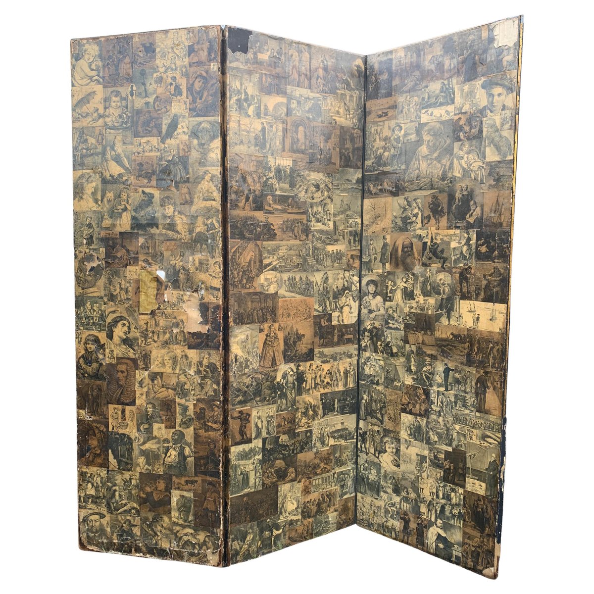 Victorian Three Panel Two Sided Room Divider Decorated with Sepia ...