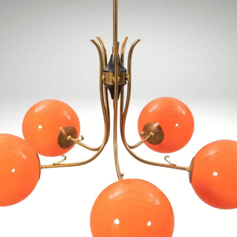 Swedish Mid-Century Modern Orange Glass Chandelier, 1970s for sale at ...