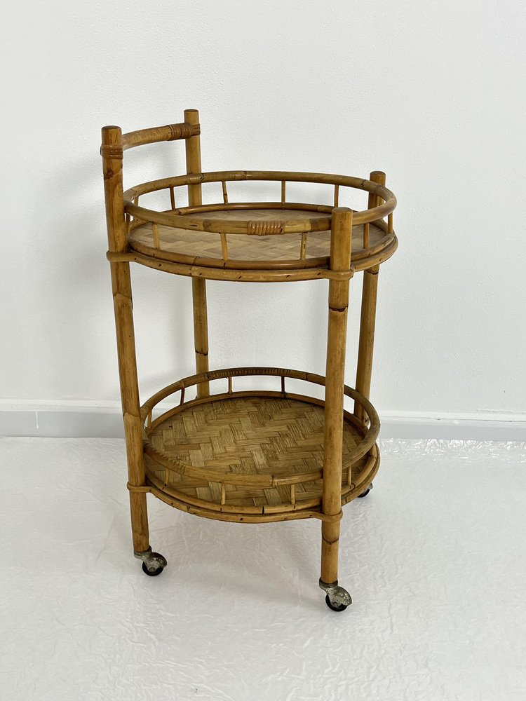 Mid-Century Circular Bamboo Trolley, 1960s for sale at Pamono