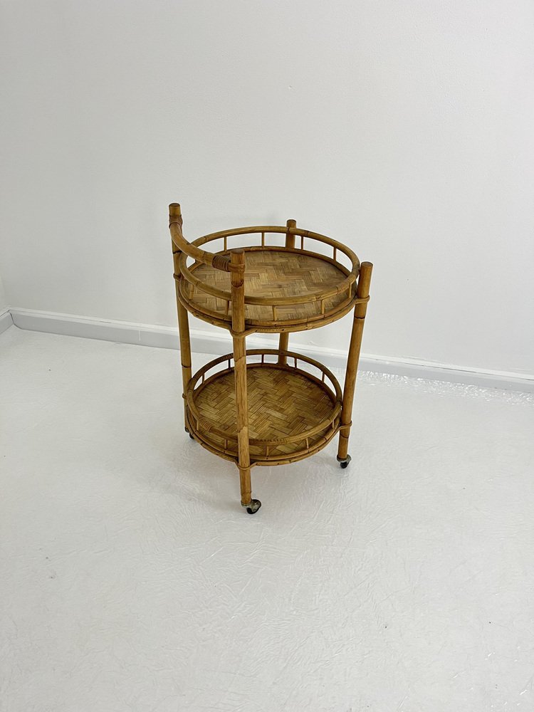 Mid-Century Circular Bamboo Trolley, 1960s for sale at Pamono