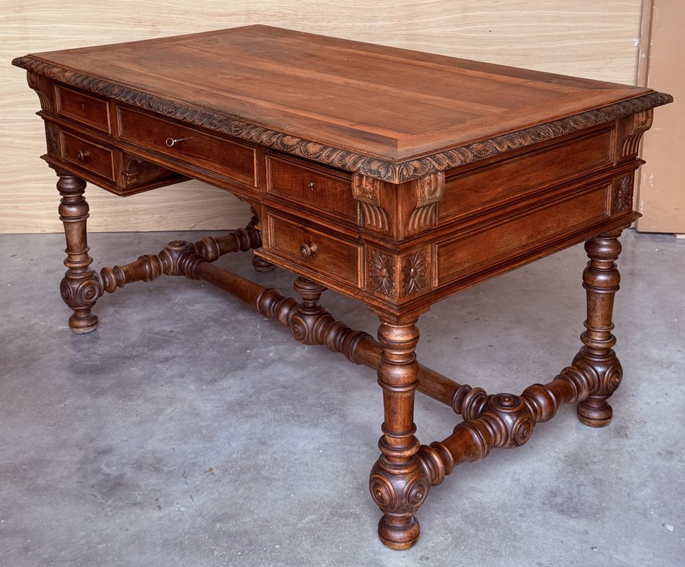 Spanish Baroque Style Oak Library Table or Desk, 1890s for sale at Pamono