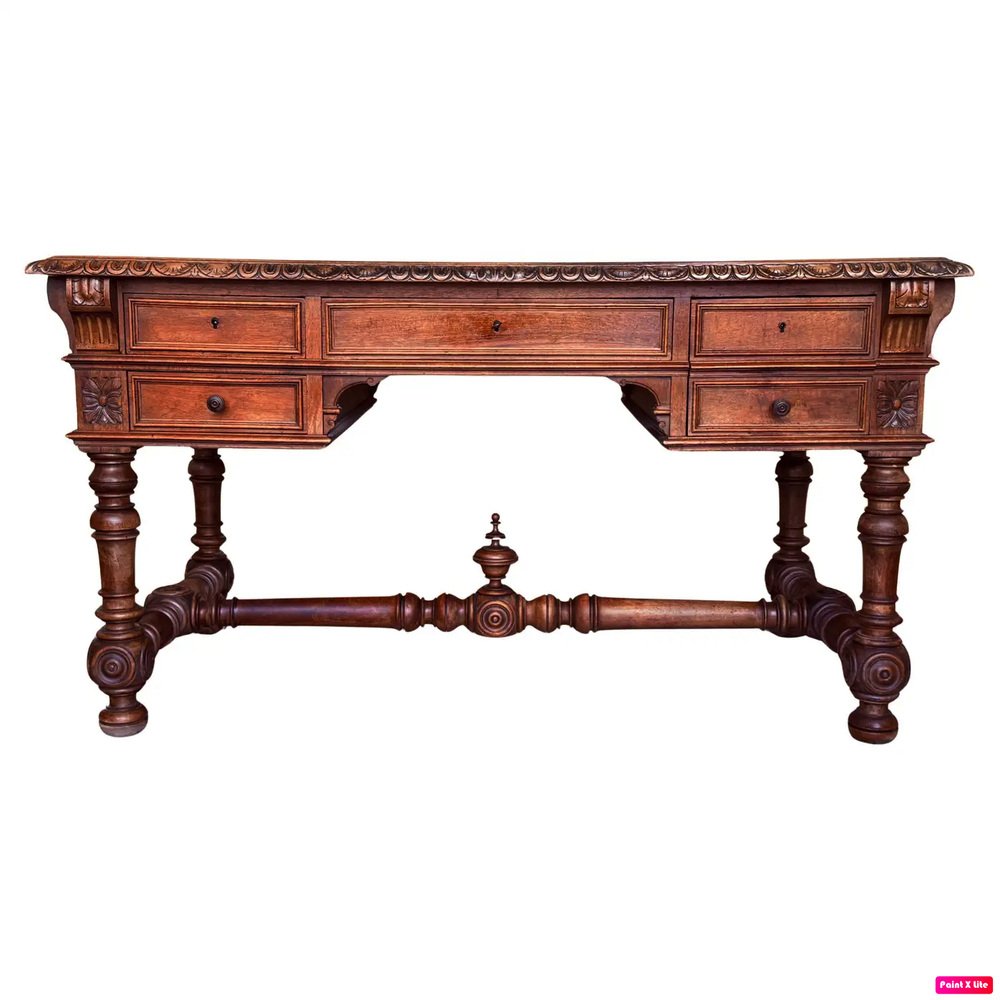 Spanish Baroque Style Oak Library Table or Desk, 1890s for sale at Pamono