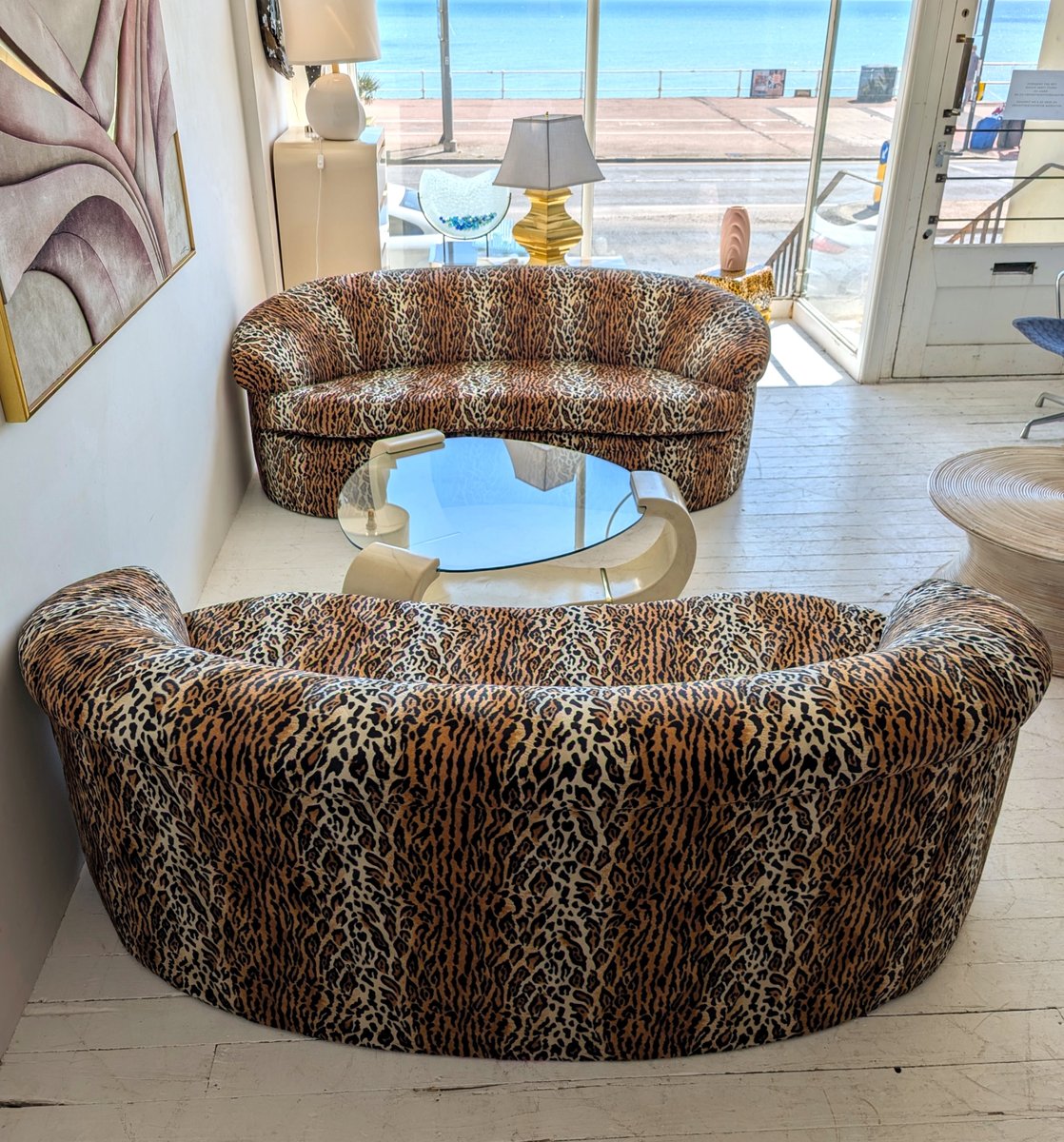 Large Vintage Leopard Print Sofas, 1980s, Set of 2 for sale at Pamono