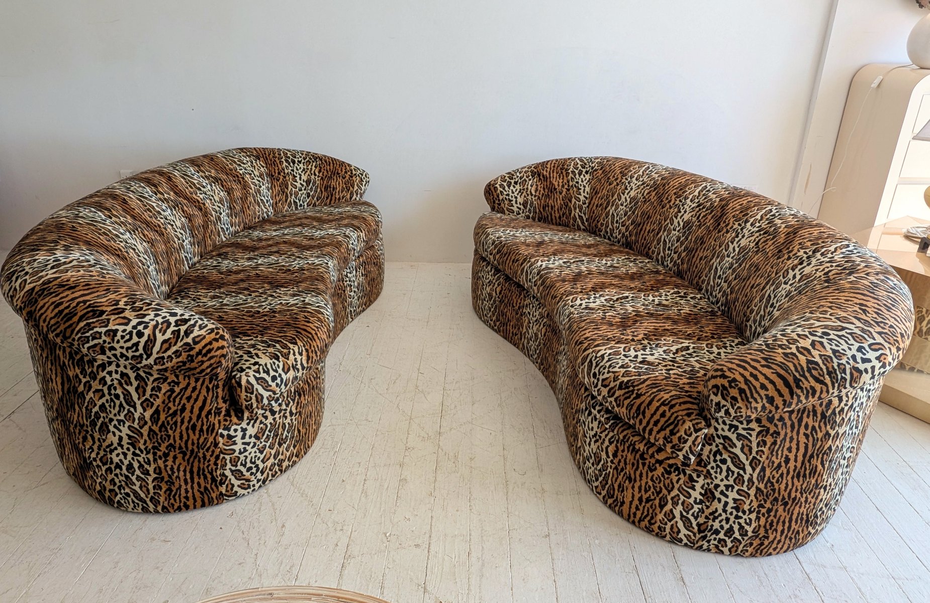 Large Vintage Leopard Print Sofas, 1980s, Set of 2 for sale at Pamono